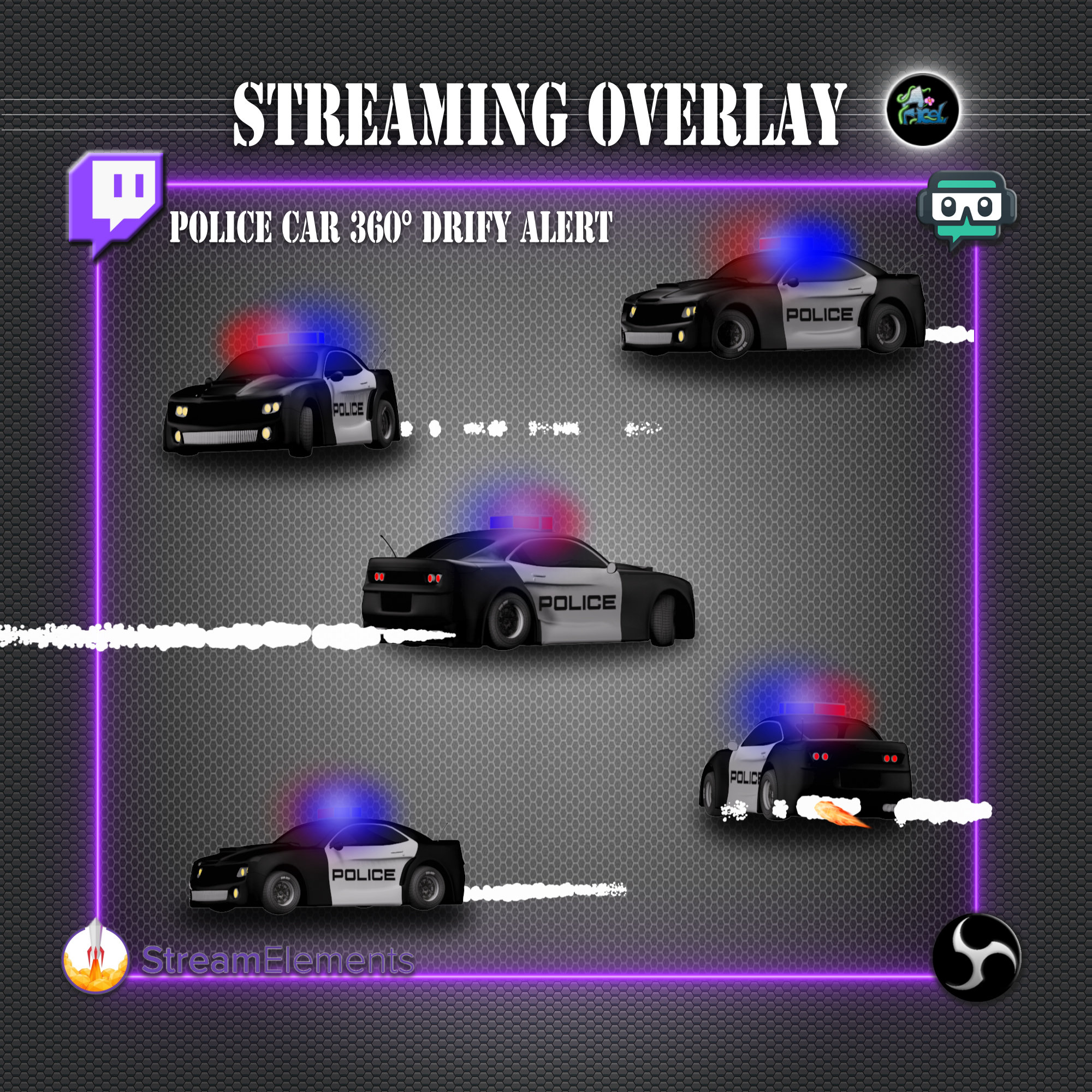 Stream Overlay Police Car 360 Drift Blue and Red Beacon - Etsy