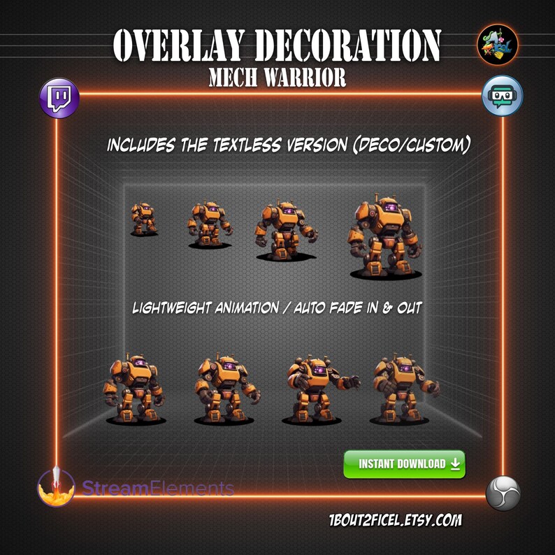 Mech Warrior Animated Stream Overlay | Sci-fi Robot Overlay Decoration ...