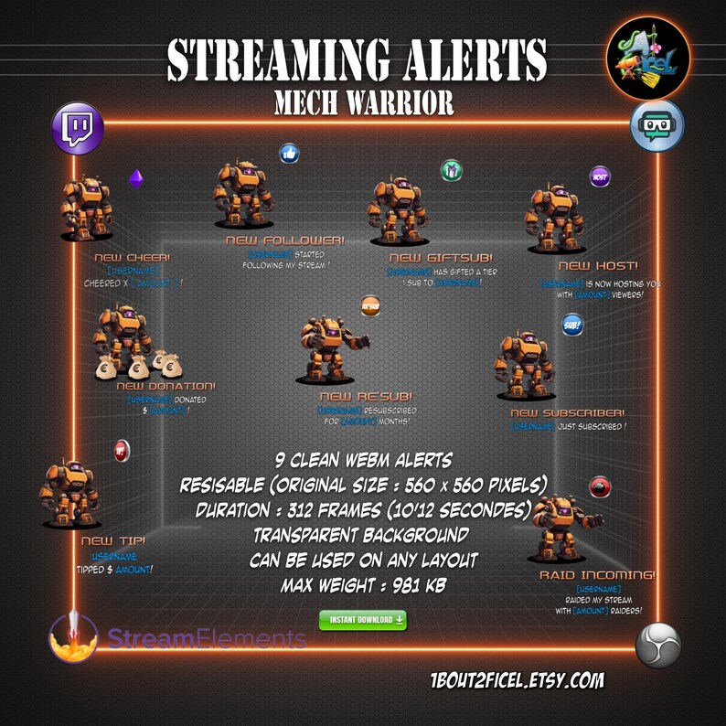Mech Warrior Animated Stream Overlay | Sci-fi Robot Overlay Decoration ...