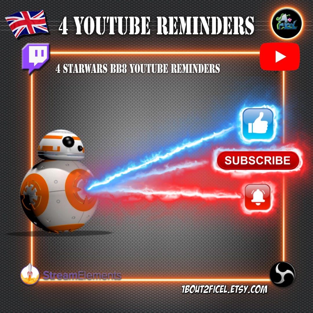 BB8 Youtube Subscribe Animation – Pack of 4 Animated Overlays | Webm ...