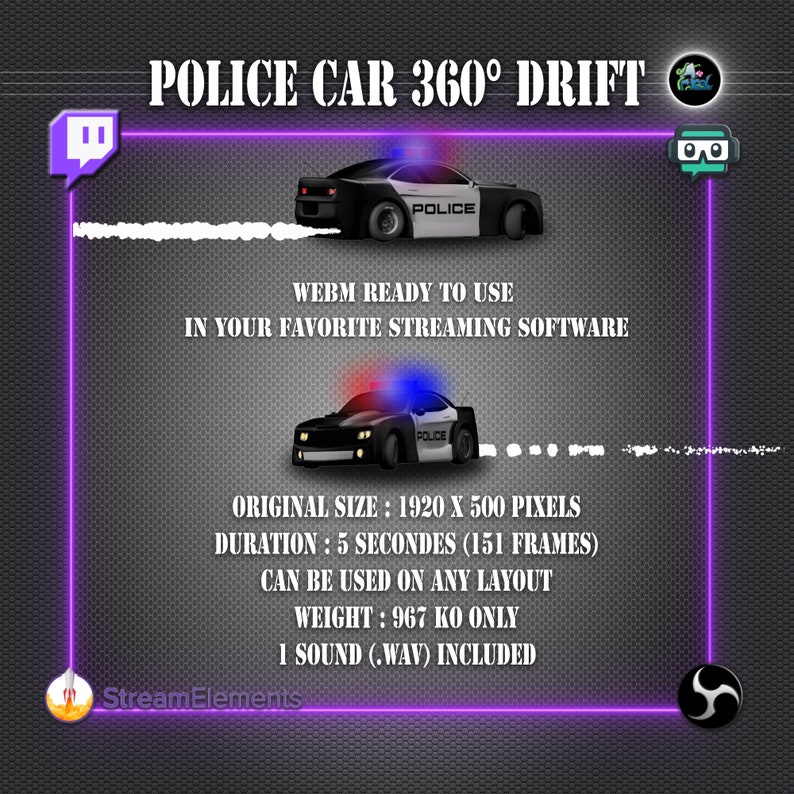 Stream Overlay Police Car 360 Drift Blue and Red Beacon - Etsy