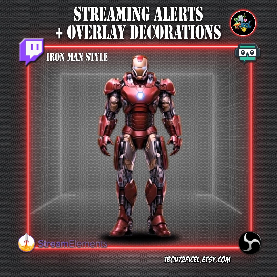 Iron Man Stream Pack | 7 Animated Alerts | 2 Overlay Decorations for ...
