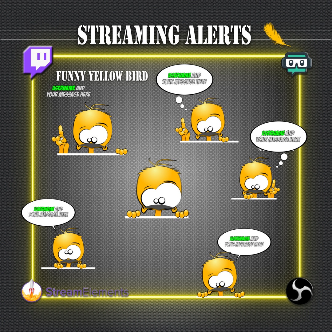 Streaming Alerts - Funny Yellow Bird - Text Bubble - 3 Modes (free ...