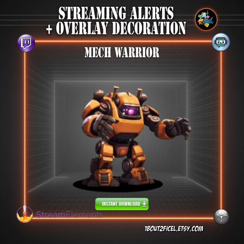 Mech Warrior Animated Stream Overlay | Sci-fi Robot Overlay Decoration ...