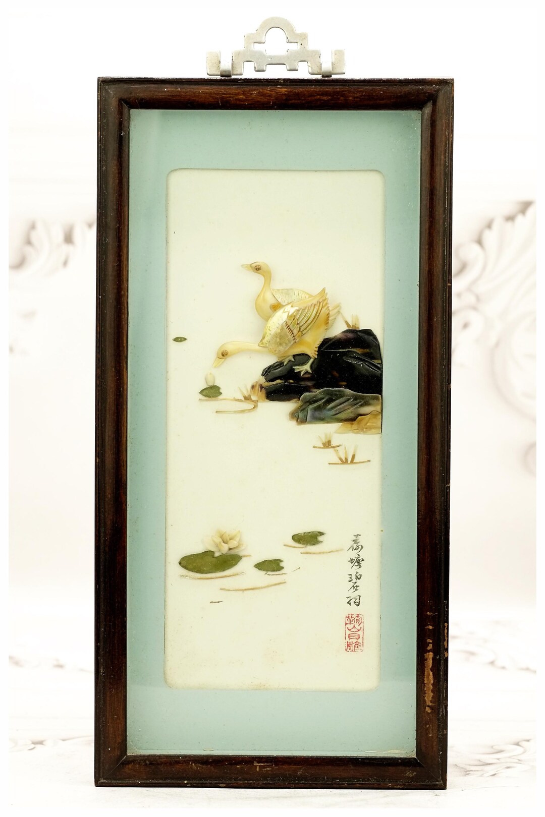 Mother of Pearl Bird Bas Relief Shadow Box - Asian Decorative Art - Etsy