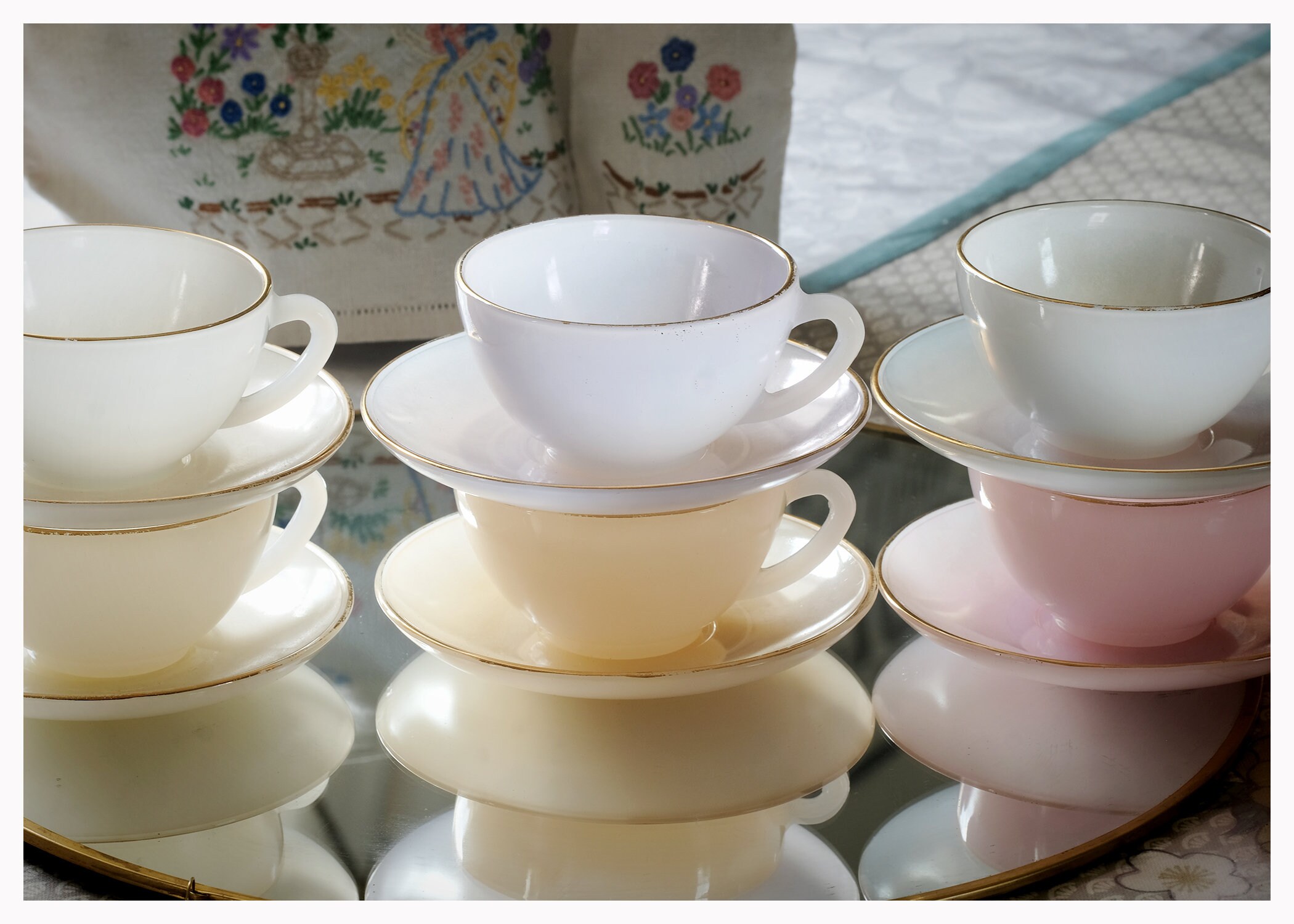 Arcopal Harlequin Opalascent Tea Set - Etsy