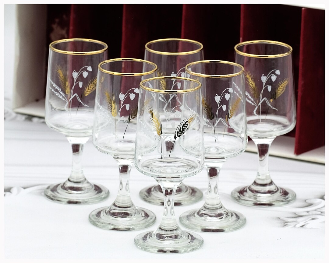 Vintage 1950s Dema Gilded Wheat Decor Sherry/shot Glasses in Original Box, Mid Century Barware ...