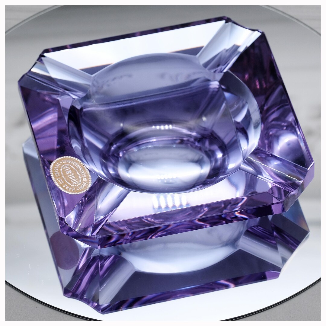 Mid Century Bohemia Crystal Ashtray: Lavender Neodymium Hand Cut Glass ...