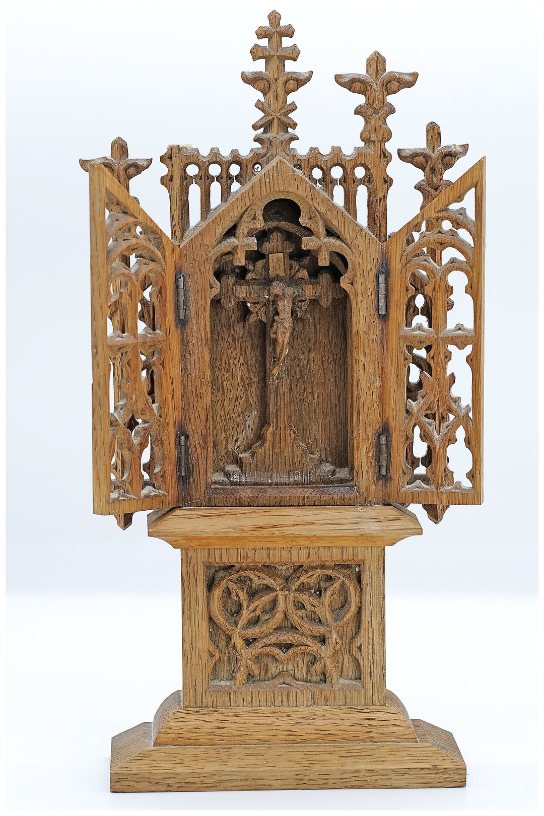Scroll Saw Fretwork Gothic Reliquary Triptych, Small Religious Altar ...