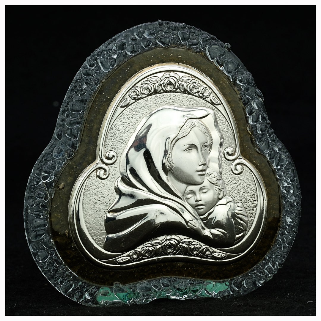 Vintage Murano Glass Madonna and Child 925 Silver Religious Icon - Etsy