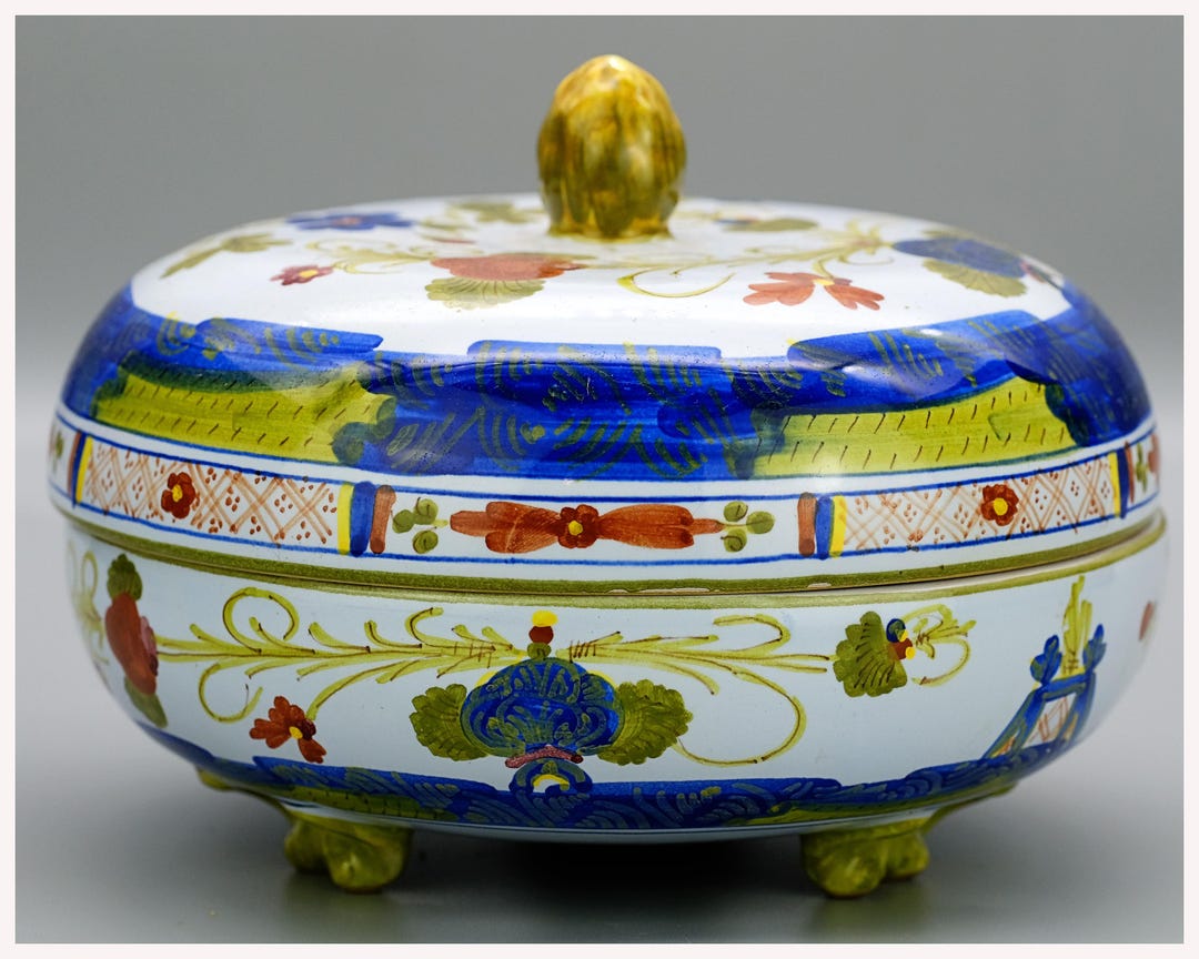 Vintage Italian Majolica Lidded Bowl: Ferniani Garafano Faenza CACF ...
