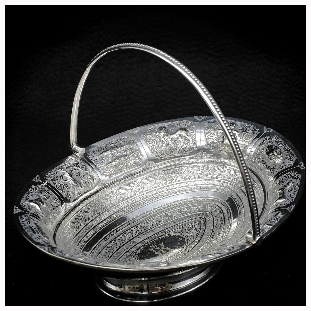 Stunning Victorian Repousse Zodiac Pattern Silver Plated Basket ...