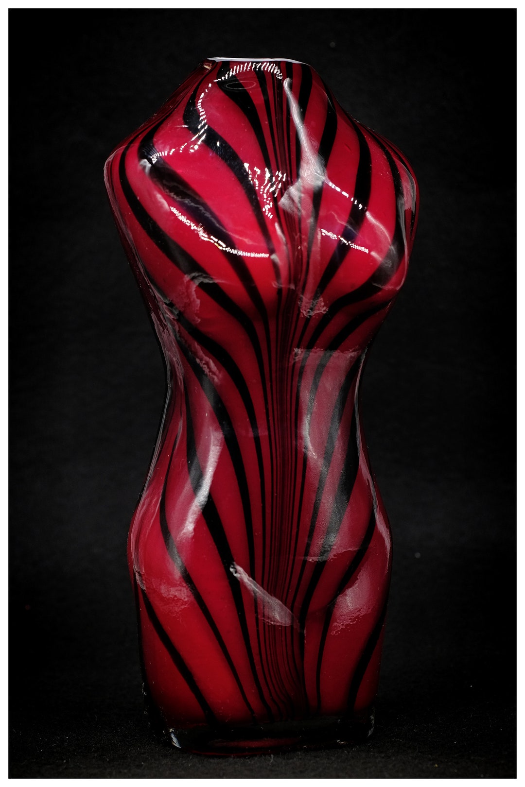 1980s Murano Red Black Tiger Stripe Torso Vase, Striking Murano Vase ...