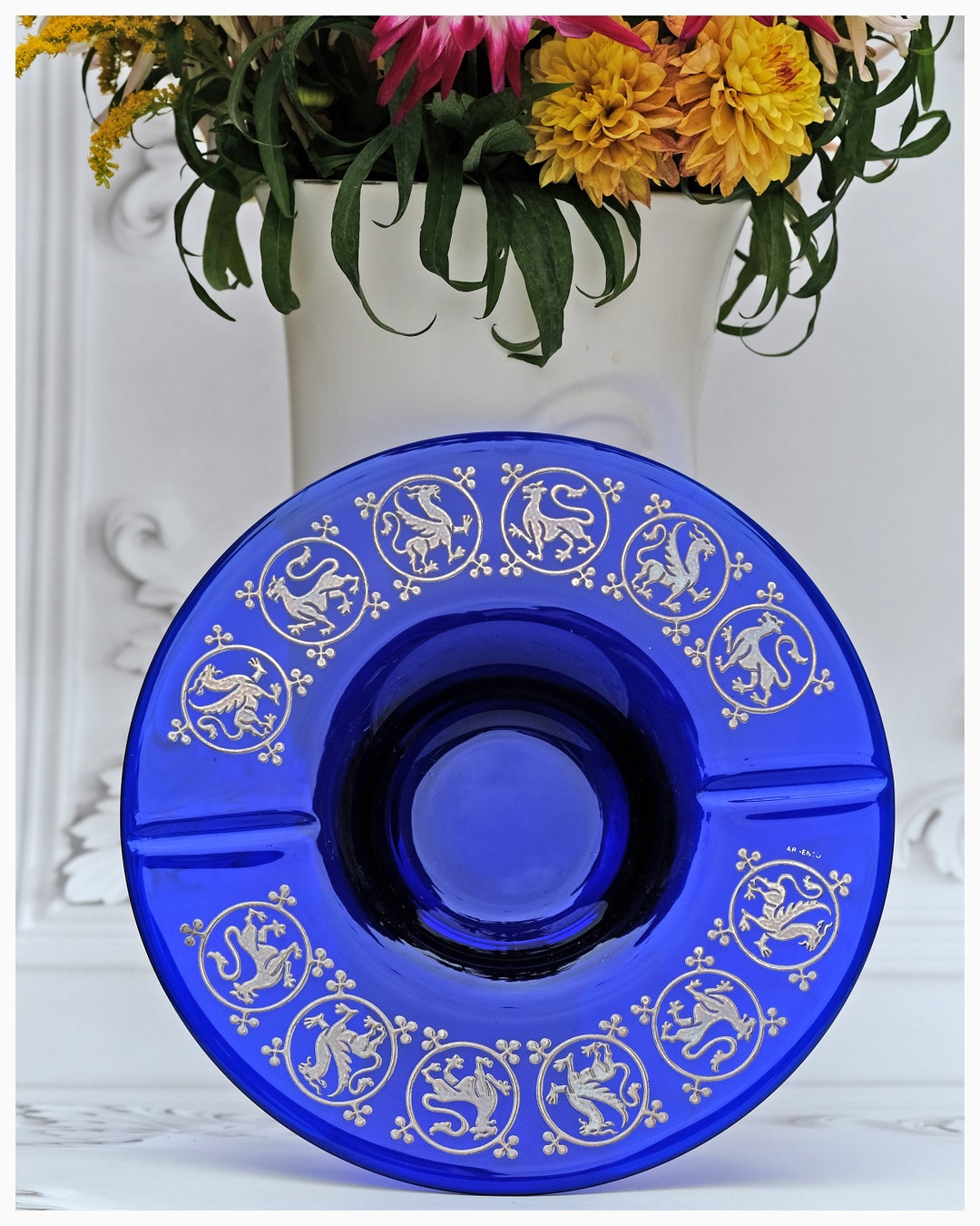 Rare Italian Egizia Argento Cobalt Blue Glass Ashtray Bowl With Silver Dragon Decor - Etsy