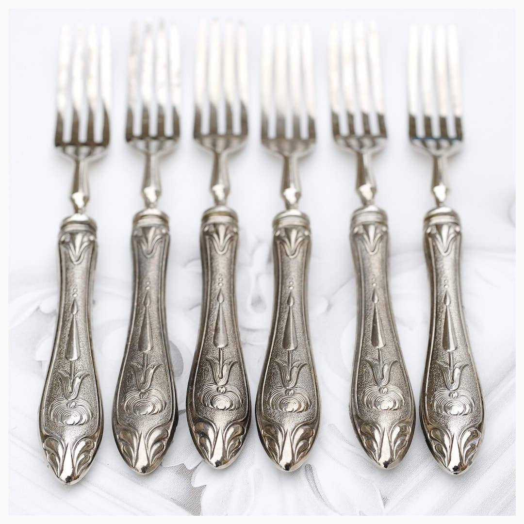 Art Nouveau Silver 800 Handled Dessert Forks, Solingen Silver Forks ...