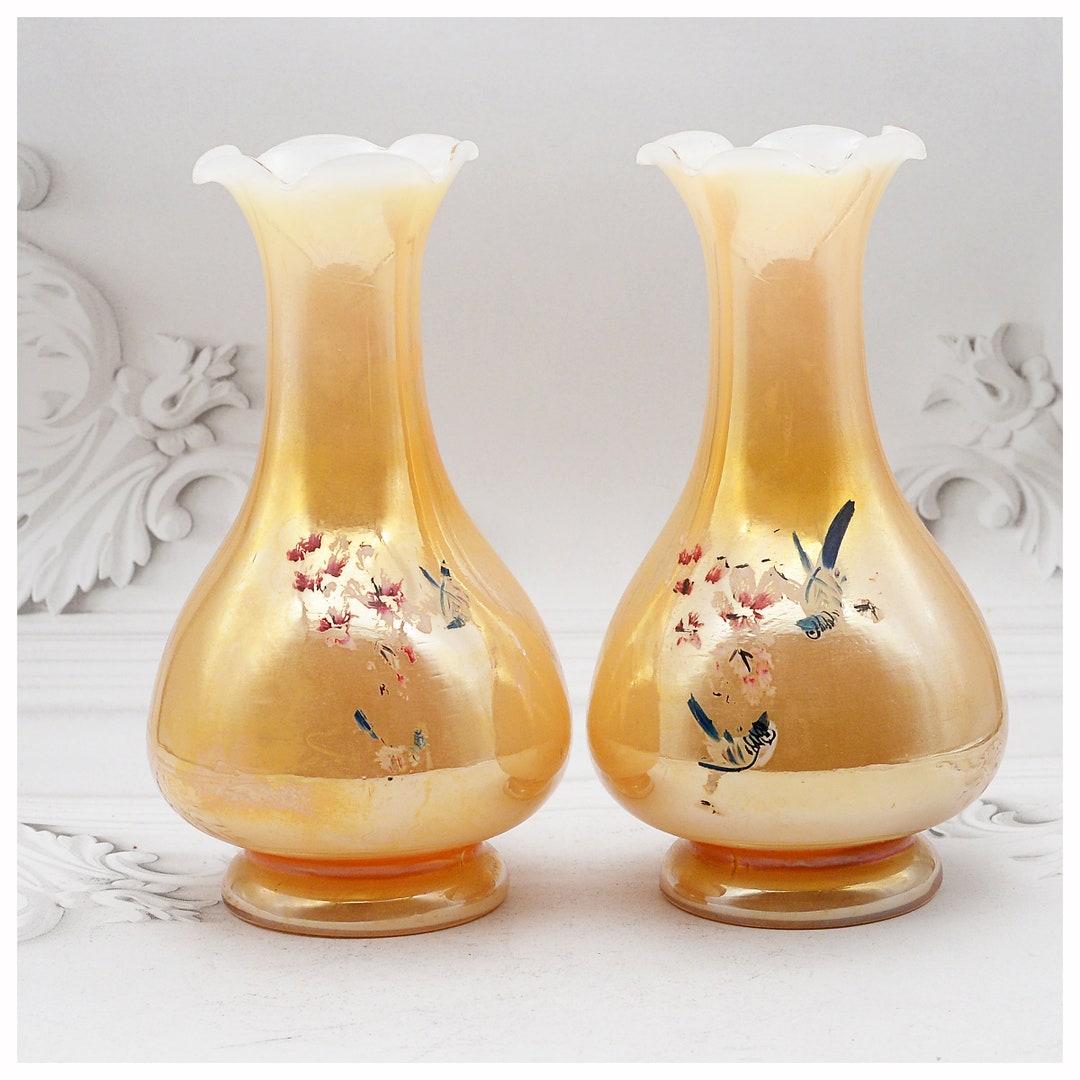 Pair of Mid Century Peach Lustreware Vintage Glass Vases With - Etsy