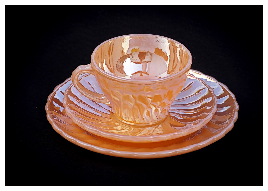 Vintage Anchor Hocking Fire King Marigold Lustreware Trio Cup Saucer ...