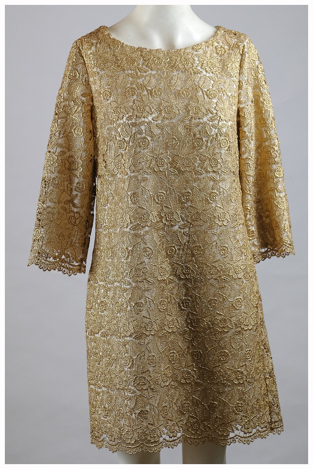 Milly of New York Gold Floral Lace Cocktail Dress 3/4 Sleeve Size 8 US ...