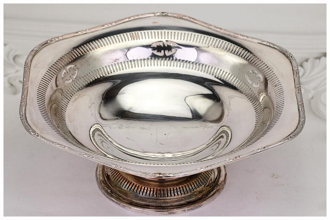 Silver Plated on Copper Reticulated Pedestal Fruit Bowl | Six-sided ...