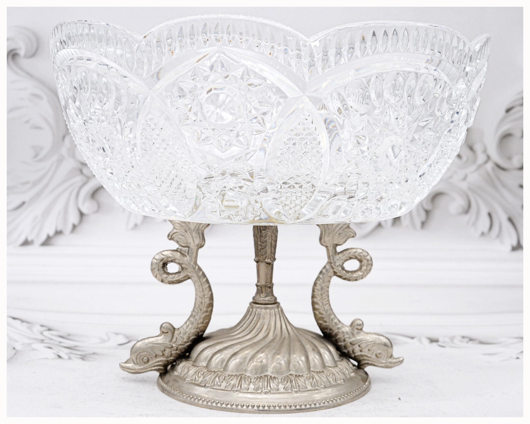 Vintage Large Cut Glass Koi Fish Dolphin Bowl Centrepiece Bowl - Etsy