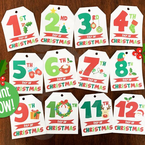 12 Days of Christmas Gift Tags Printable 12 Days of - Etsy