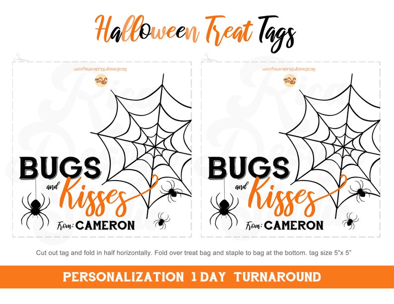 Personalized Halloween Treat Tags Bugs and Kisses Gift Tags - Etsy