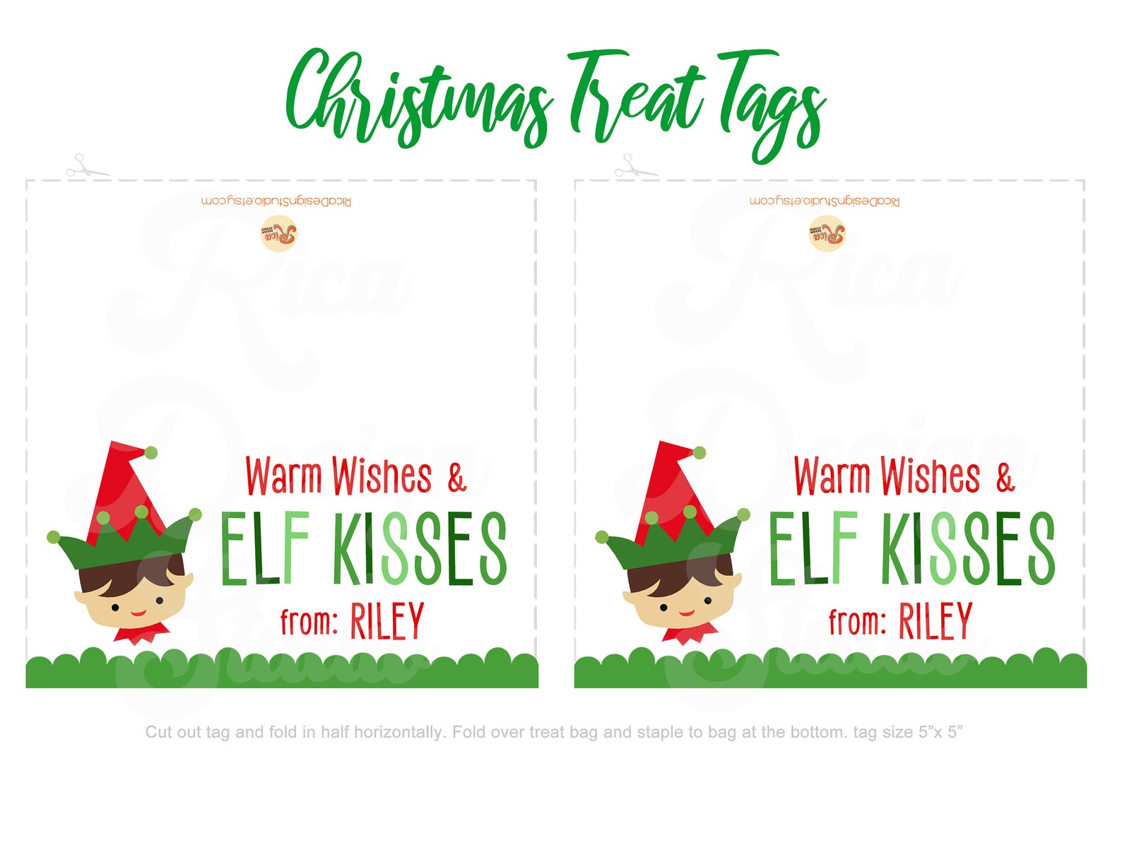 Personalized Christmas Treat Tags ELF Kisses Holiday Favor | Etsy