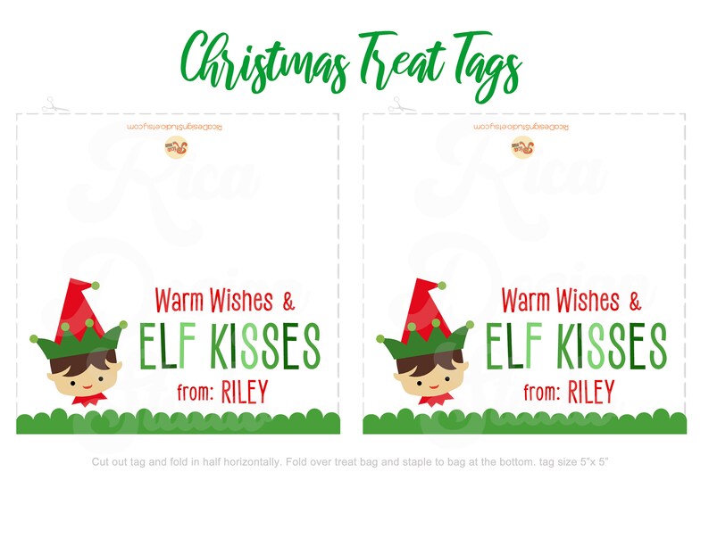 Personalized Christmas Treat Tags ELF Kisses Holiday Favor Gift Tags ...