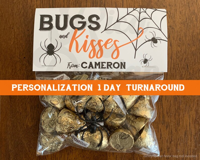 Personalized Halloween Treat Tags Bugs and Kisses Gift Tags - Etsy