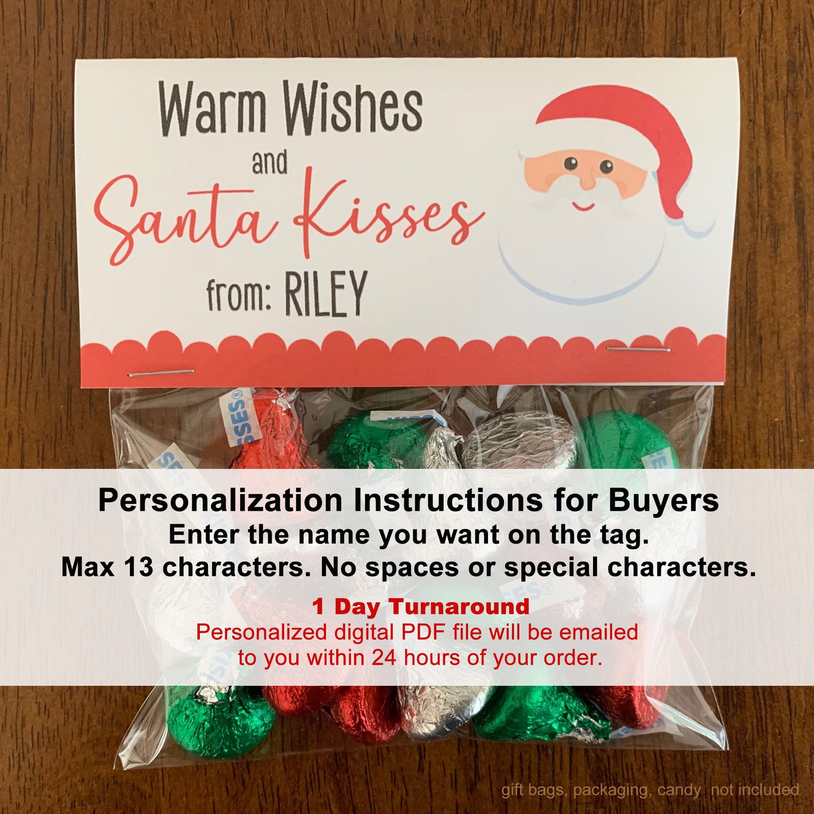 Personalized Christmas Treat Tags SANTA Kisses Holiday Favor | Etsy