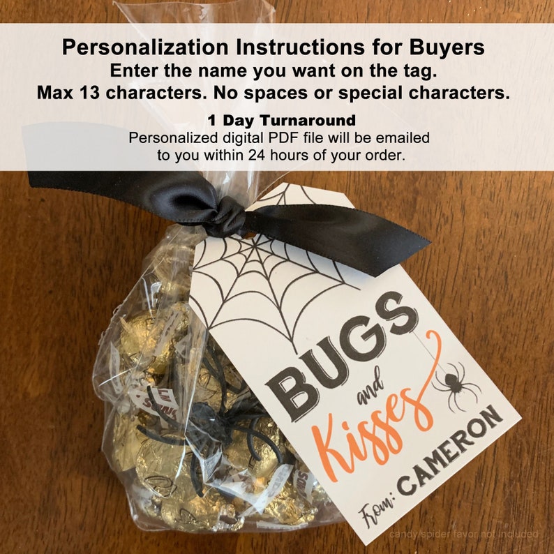 Custom Halloween Favor Tags Bugs and Kisses Gift Tags Trick or - Etsy