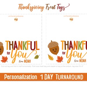 Personalized THANKSGIVING Treat Tags Thankful for You Gift Favor Tags ...
