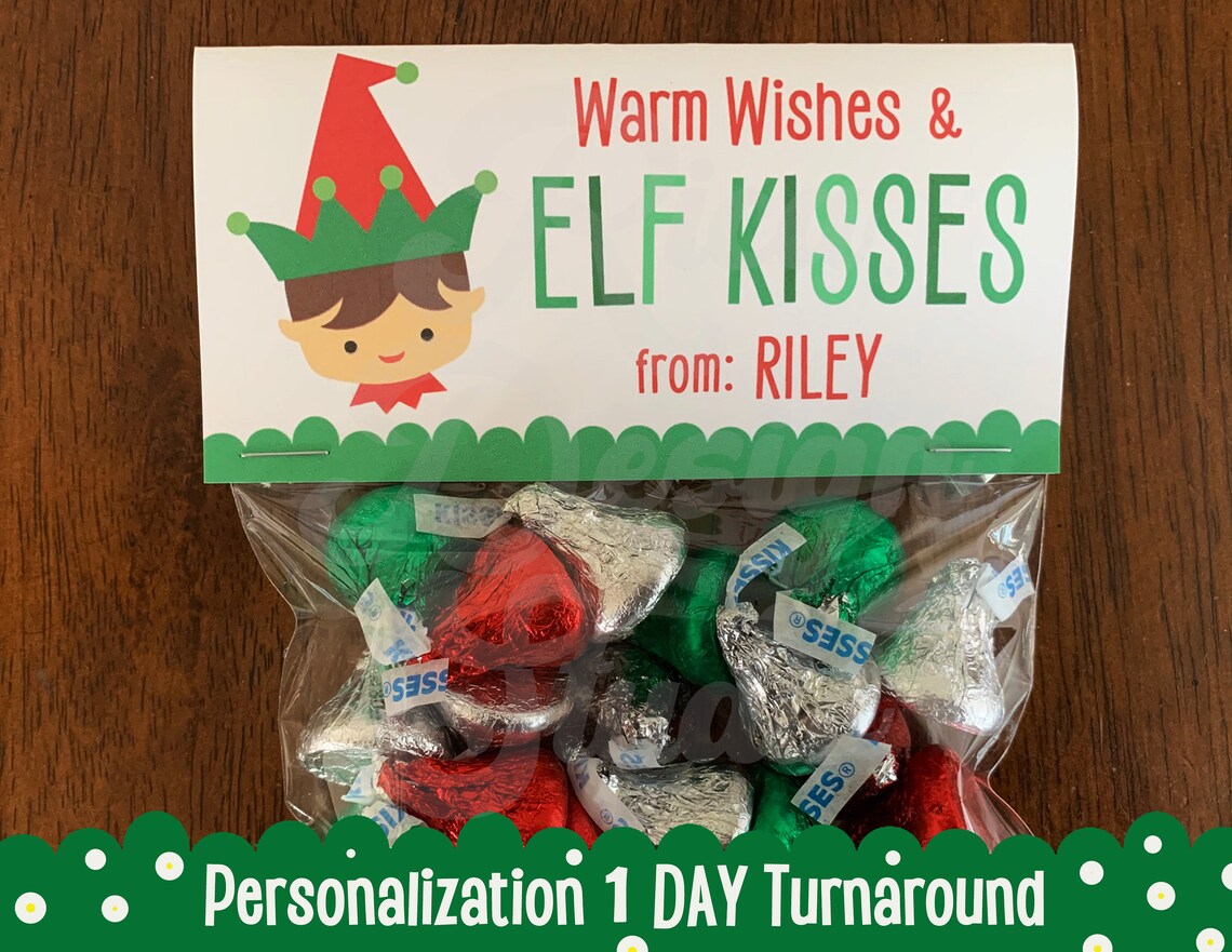 Personalized Christmas Treat Tags ELF Kisses Holiday Favor | Etsy