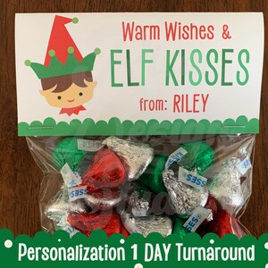 Personalized Christmas Treat Tags ELF Kisses Holiday Favor - Etsy