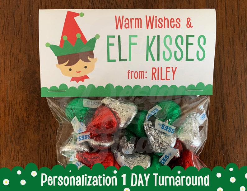 Personalized Christmas Treat Tags ELF Kisses Holiday Favor - Etsy