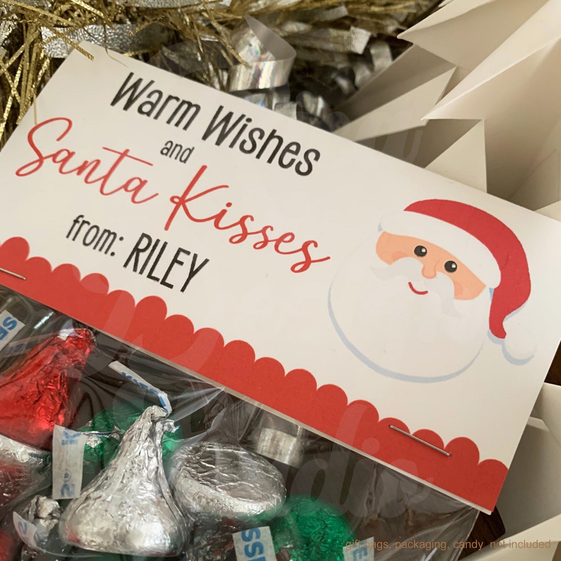 Personalized Christmas Treat Tags SANTA Kisses Holiday Favor | Etsy