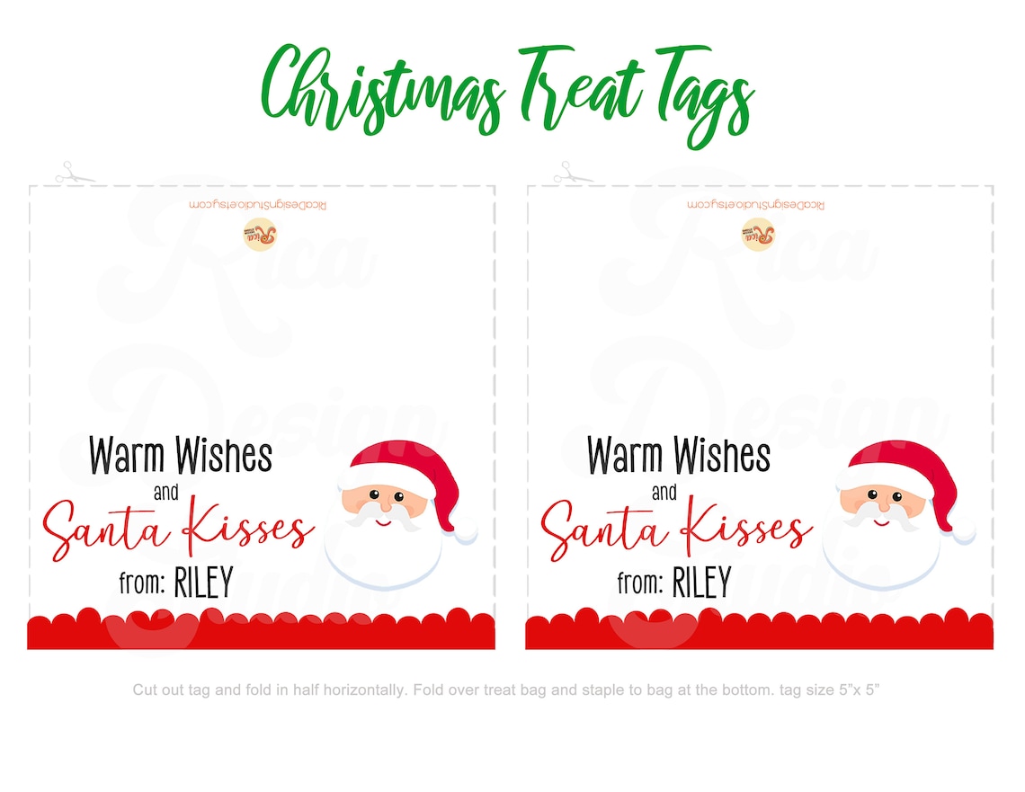 Personalized Christmas Treat Tags SANTA Kisses Holiday Favor | Etsy