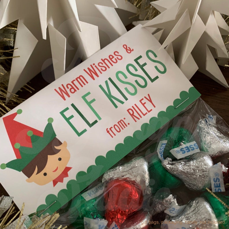 Personalized Christmas Treat Tags ELF Kisses Holiday Favor - Etsy