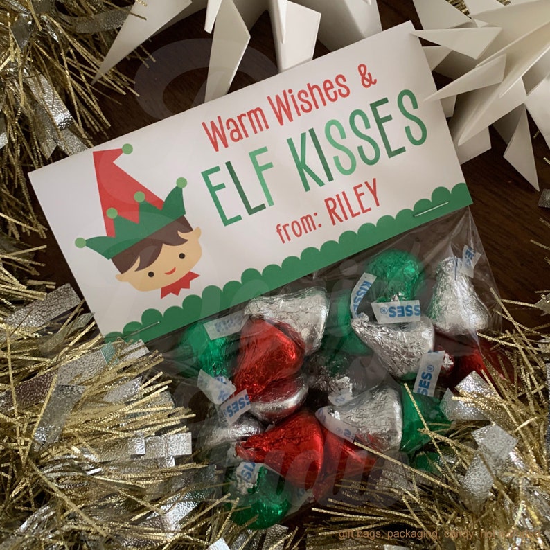 Personalized Christmas Treat Tags ELF Kisses Holiday Favor | Etsy