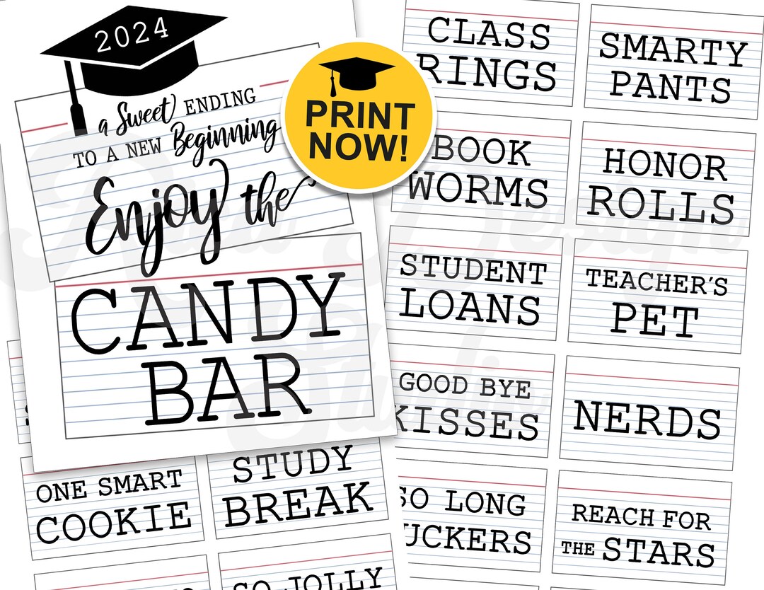 Graduation Candy Bar Signs Printable - Grad 2024 Party Decoration for ...