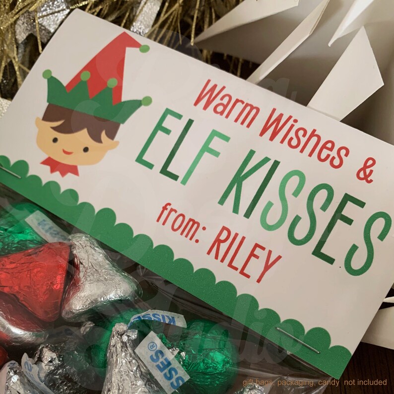 Personalized Christmas Treat Tags ELF Kisses Holiday Favor | Etsy