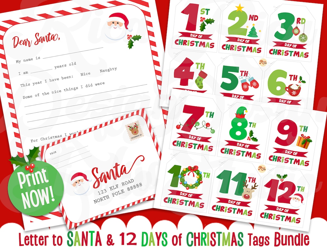 12 Days of Christmas Gift Tags & DEAR SANTA Letter Printable Bundle ...