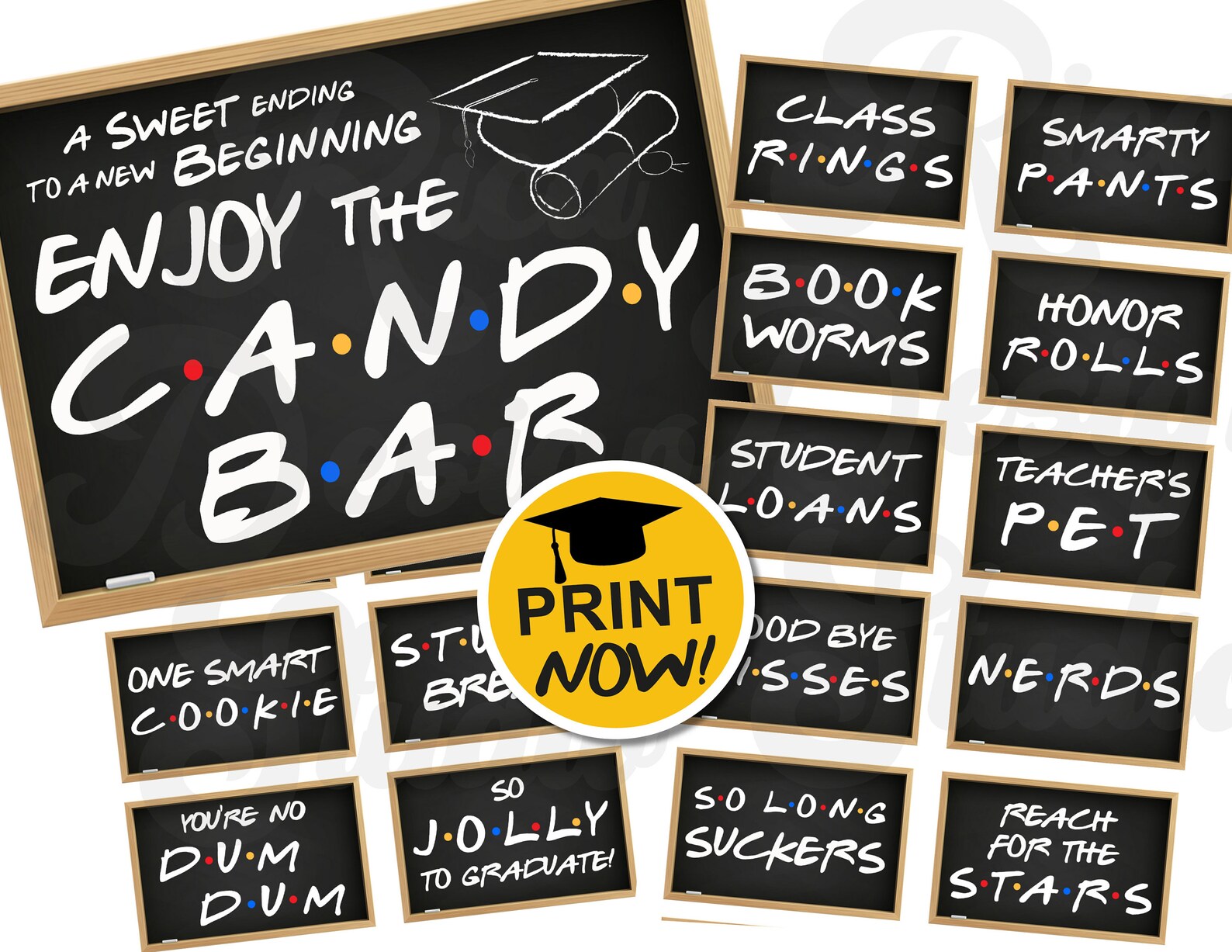 Graduation Candy Bar Signs Printable Friends Graduation Decorations ...