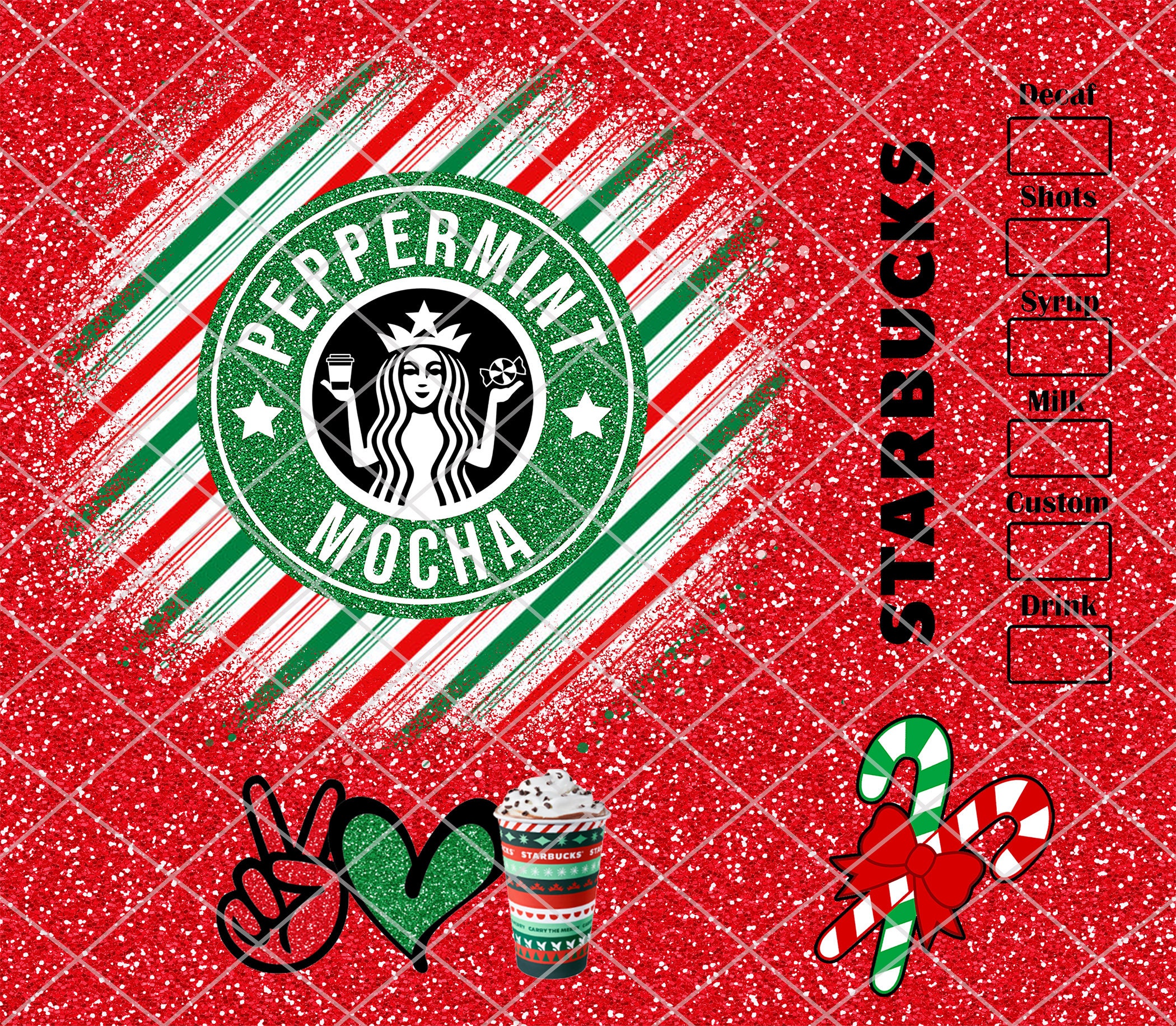 Peppermint Mocha Coffee Tumbler Wrap PNG Digital Download for | Etsy