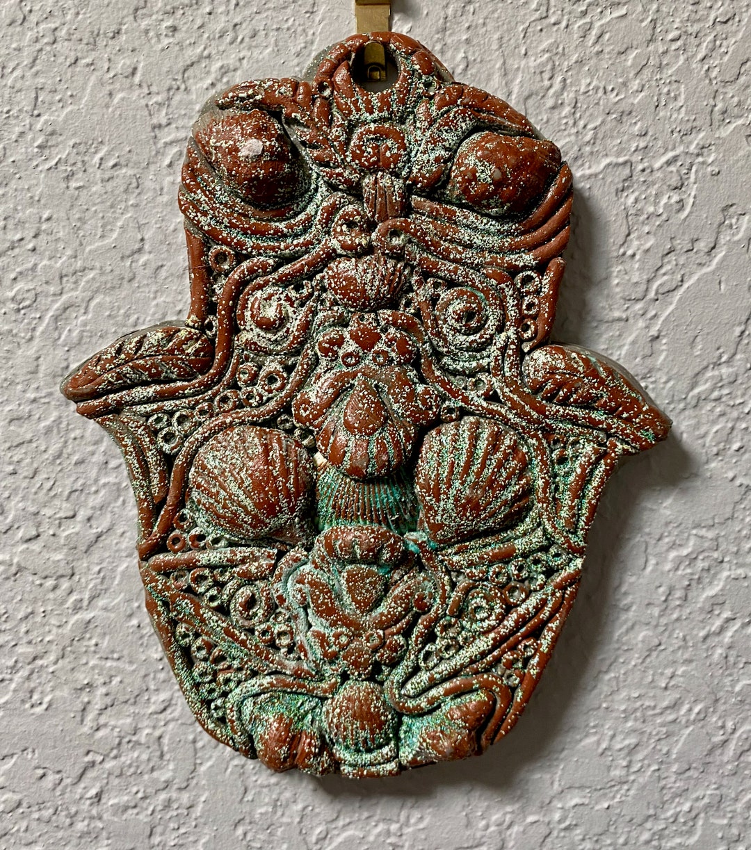 Antique Shell Hamsa, Polymer Clay, Hand of God, Wall Hanging, Jewish ...