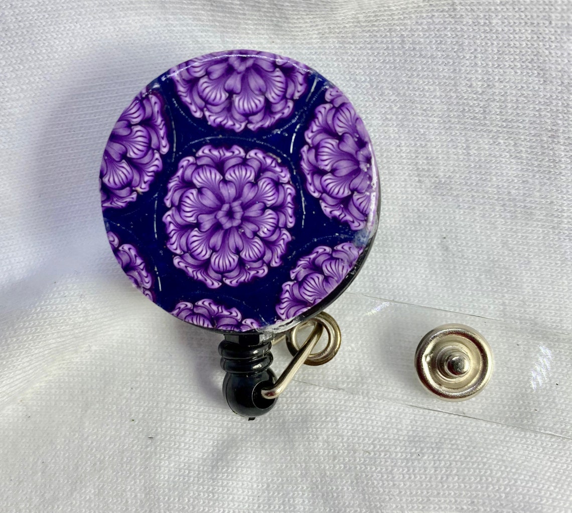 lavender-floral-badge-reel-name-tag-holder-retractable-badge-etsy