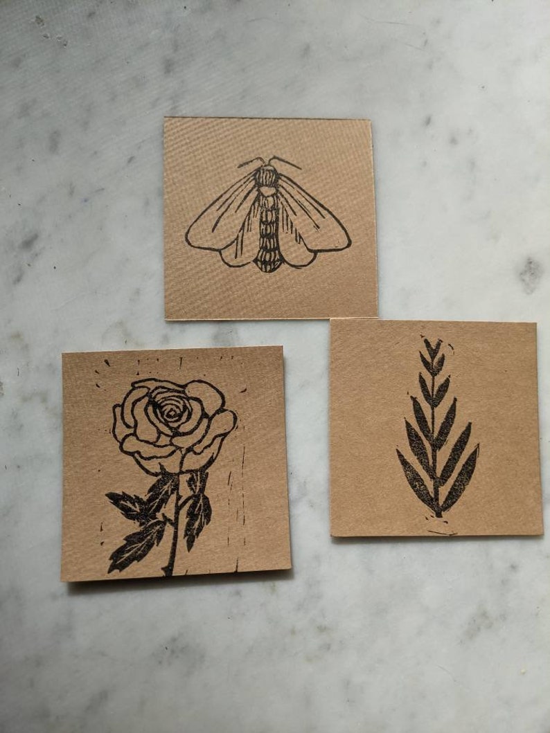 Bundle Mini Linocut Prints 3x3 Handprinted | Etsy