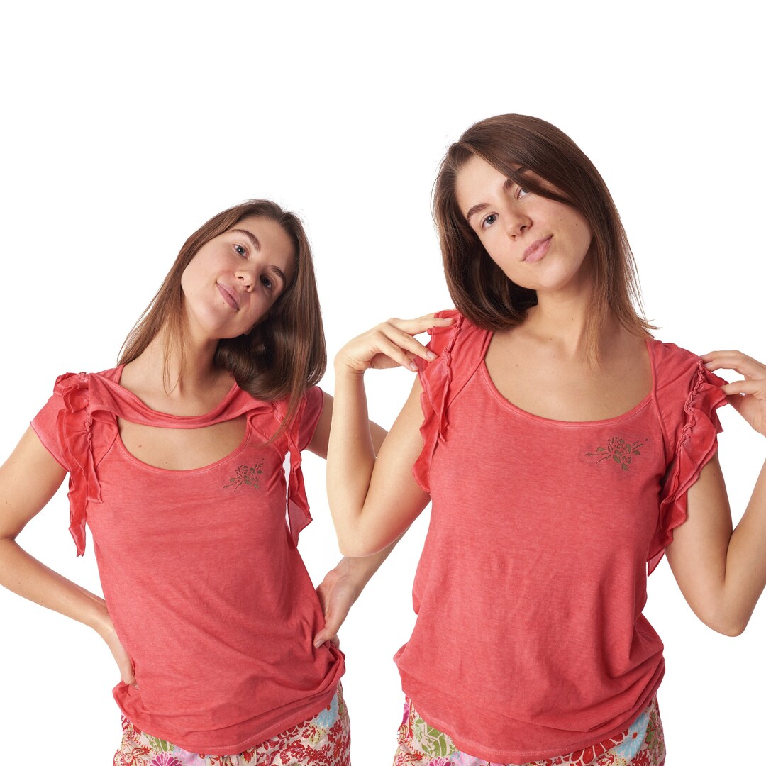 Cop Copine Short Sleeve Sheer Rose Logo Cotton Top With Cut Out Neck ...