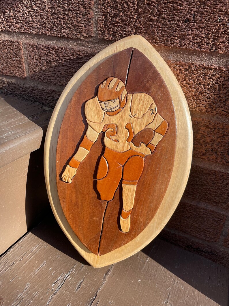 Charming Vintage Sports Themed Wood Intarsia Football Player - Etsy