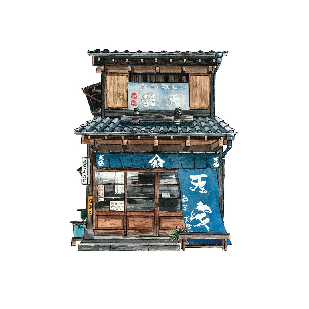 Japanese Storefront Watercolor Illustration - Art Print - Etsy